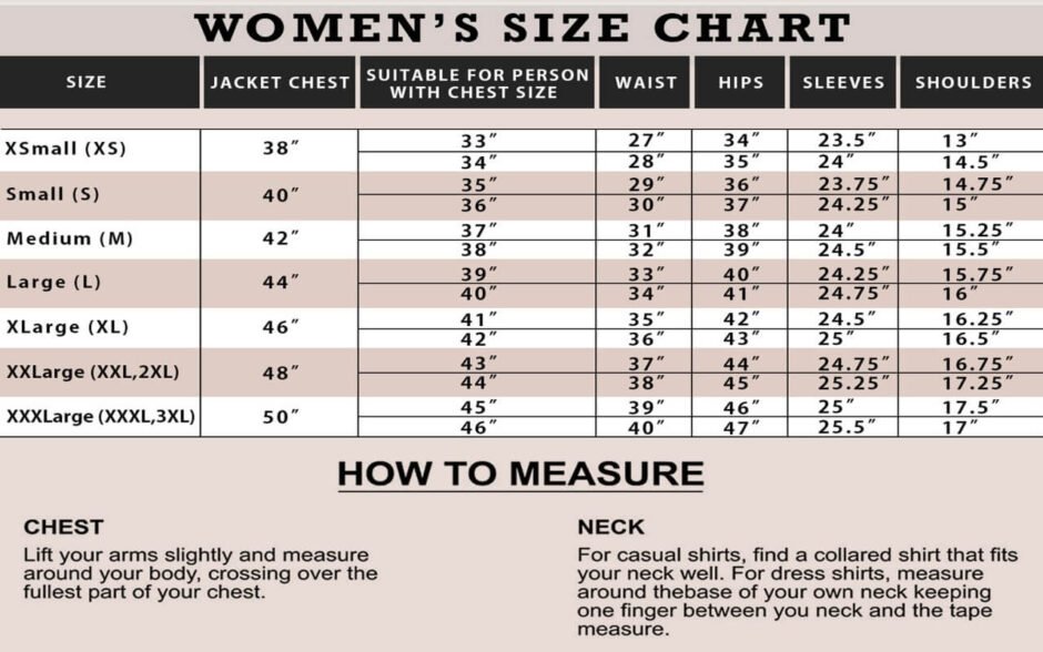 Women's Coat and Jacket Size Chart | Skin Outfits